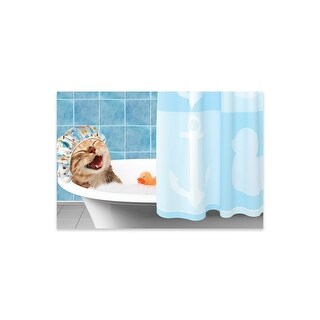 Funny Cat Is Taking A Bath With Toy Duck Print On Acrylic Glass by ...