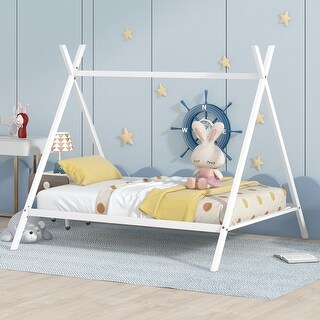Modern Simple Full Size Floor Play House Bed w/ Meta Slats Support ...