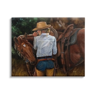 Stupell Cowgirl Tending to Horse Canvas Wall Art Design by Victoria ...