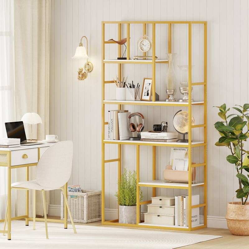 Gymax 71'' 5 Tier Tall Bookshelf w/Open Storage Shelves Metal Frame ...