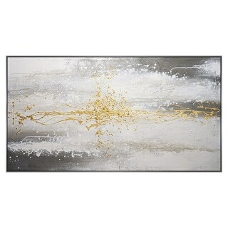 32 x 59 Hand Painted Abstract Painting, Framed, Black, White With Gold ...