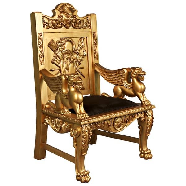 Design Toscano Wood and Velvet Alfred The Great Golden Throne Chair ...