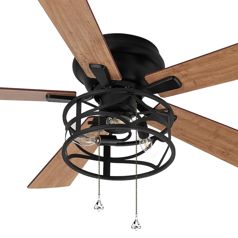 52-IN Black Flush Mount Ceiling Fan with Light Kit and Pull Chain(5 ...