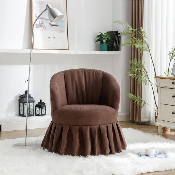 Linen Fabric Accent Swivel Chair Auditorium Chair With Pleated Skirt ...
