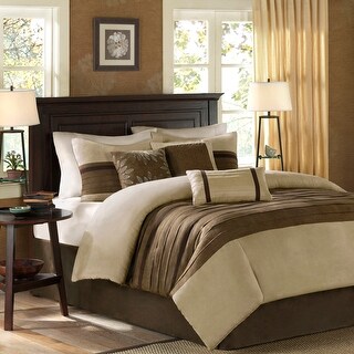 7 PC Pieced Faux Suede Comforter Set Natural - Bed Bath & Beyond - 42452942