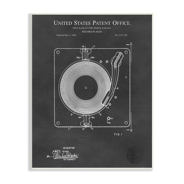 Stupell Turntable Record Player Diagram Blueprint Patent Text Wood Wall ...