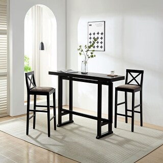 3-Pieces Bar Table Set, Extra Long Entryway Bar Table with 2 Chairs ...
