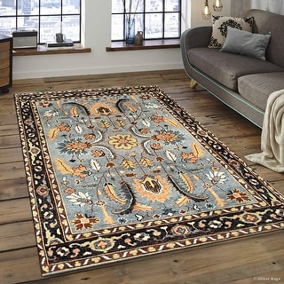 Hand-knotted Wool Navy Traditional All Over Traditional Knot Rug - 8'10 ...