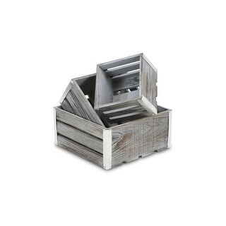 Set of 3 Gray Hand Crafted Slatted Square Storage Crates 9.75" - Bed ...