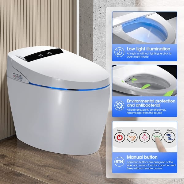 One-Piece Smart Toilet Bidet Elongated Dual Flush Foot Sensor - Bed ...