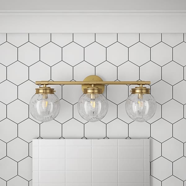 Modern Brushed Gold Bathroom Vanity Light with Cracked Craft Glass ...