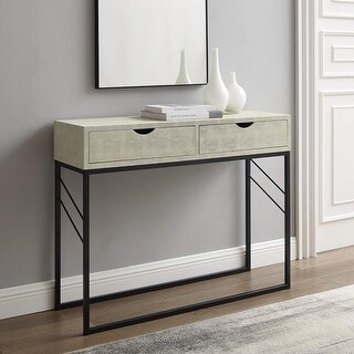 2-Drawer Side Table with Shagreen Finish, 42 Inch, Off White - Bed Bath ...