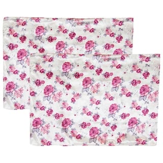 Set of 2 Standard Satin Pillowcases Pink Floral on White - Bed Bath ...