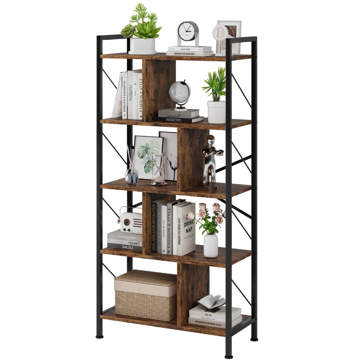 Industrial 4 Tier Book Shelf with Display Shelves - N/A - Bed Bath ...