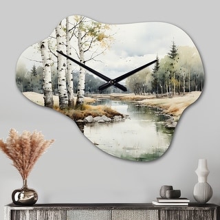 Designart - Birch Woods Birch Haven - Tree Birch Large Wall Clocks ...