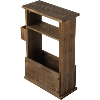 Rustic Burnt Wood End Table with Remote Holder, Storage Shelf, and ...