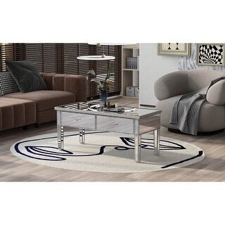 Modern Mirrored Coffee Table with 2 Drawers with Crystal Handles - Bed ...