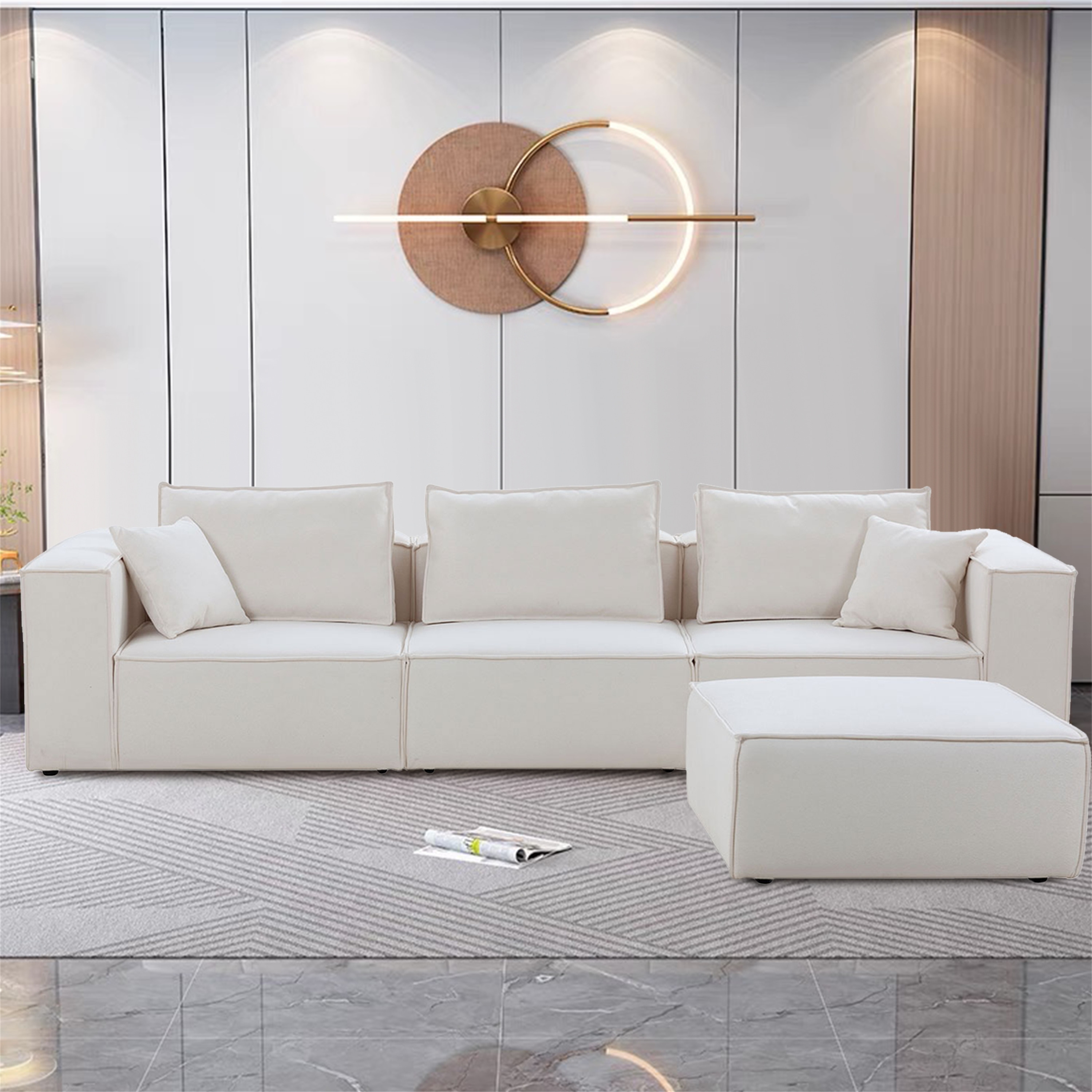 Modern Minimalist Style Modular Sectional L-Shape Sofa with Ottoman ...