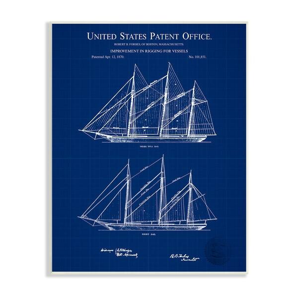 Stupell Blue Ship Boat Diagram Detailed Blueprint Patent Design Wood ...