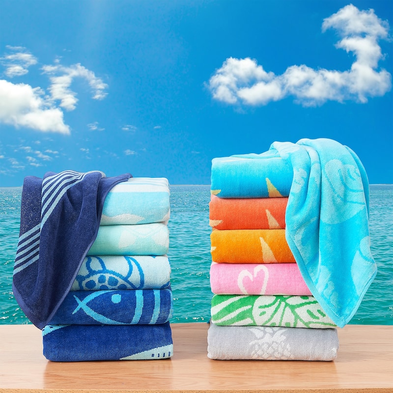Linery & Co. 100% Cotton Jacquard 2 Pack Summer Beach Towels ...