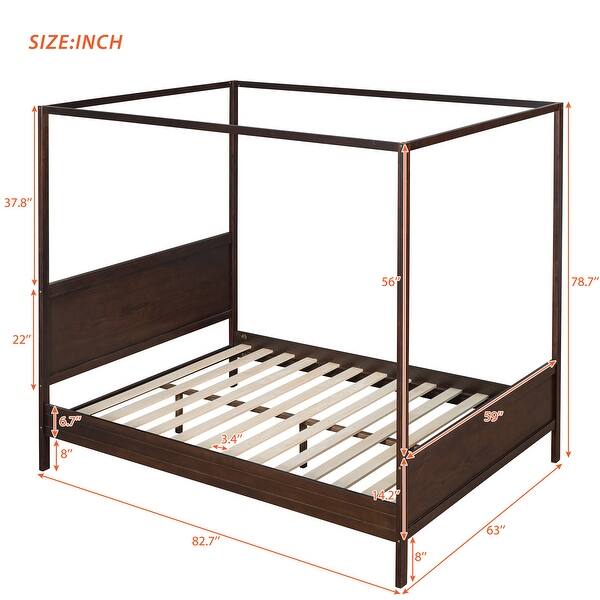 Queen Wood Panel Platform Bed Brushed Canopy Bed for Self Customized ...