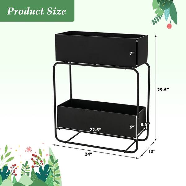 2-Tier Metal Elevated Garden Bed Raised Planter Box Flower Plant Stand ...