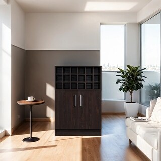 Grey Wine & Bar Cabinet - Rustic Style with Bottle and Glass Storage ...