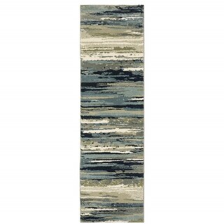 HomeRoots 2' X 8' Blue And Green Abstract Power Loom Runner Rug - 2' x ...