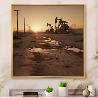 Designart "Oill Drilling Rigs Field Winter Scenery I" Oil Rigs / Fields ...