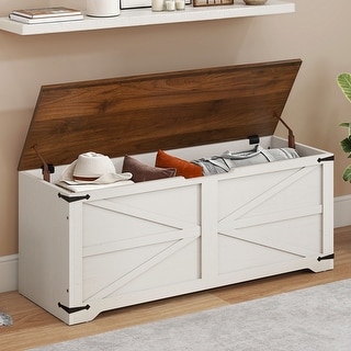 47" Storage Bench Farmhouse Storage Chest with 2 Safety Hinges for ...