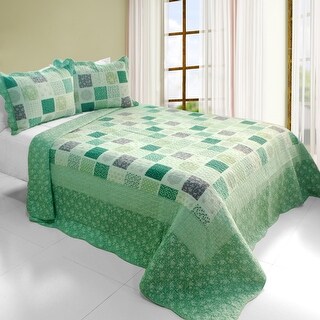Green Fields Cotton 3PC Vermicelli-Quilted Printed Quilt Set (Full ...