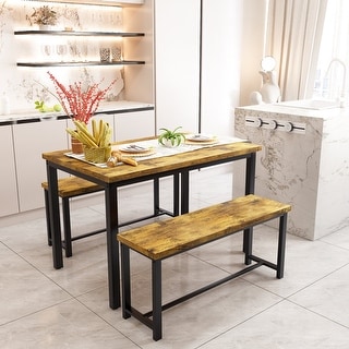 Dining Table Set with Bench, 3 Pieces Dining Furniture Set Kitchen ...