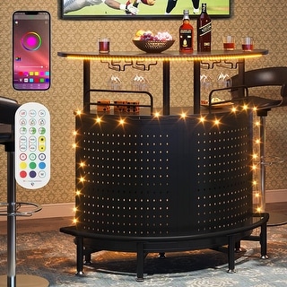 Smart LED Lights Bar Unit, Liquor Bar Table with Glasses Holder - Bed ...