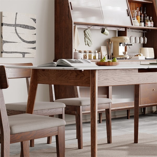 Walnut Round Corner Diagonal Leg Telescopic Dining Table - On Sale ...