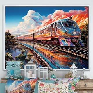 Designart "Rainbow Color Train 1950S II" Transportation Framed Wall Art ...