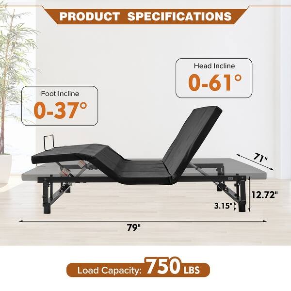 Adjustable Bed Base Frame Head and Foot Incline Quiet Motor King Size ...