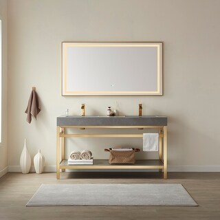 Funes 60" Double Vanity, Metal Support with Stone Top and Mirror - 60 ...