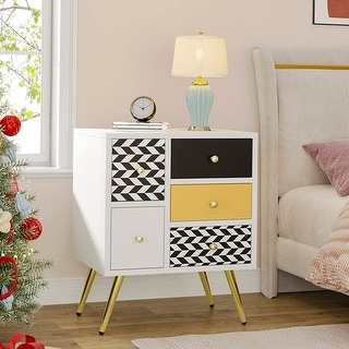 Metal Nightstands with 5 Drawers Modern Colorful Bedside Table for ...