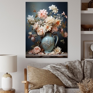 Designart "Pink Floral Refined Rococo Pottery" Boho Pottery Wall Art ...