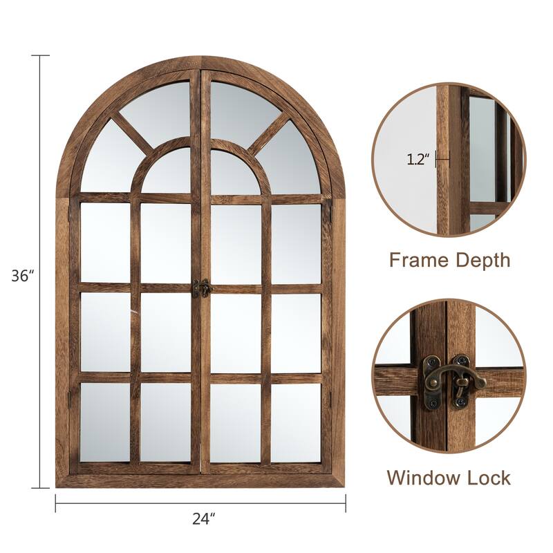 Rustic Wood Arched Window Wall Mirror - Distinctive Full Length Vanity ...