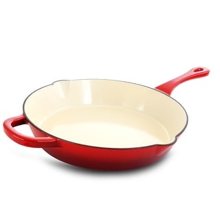 Dual Handle Firey Red 12 Inch Enameled Cast Iron Skillet - Bed Bath ...