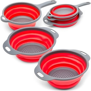 3pc Red Round Rubber Collapsible Kitchen Colander Fruit Vegetable Pasta ...