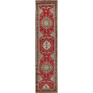 Red Tabriz Persian Vintage Runner Rug Handmade Wool Carpet - 2'8" x 12 ...