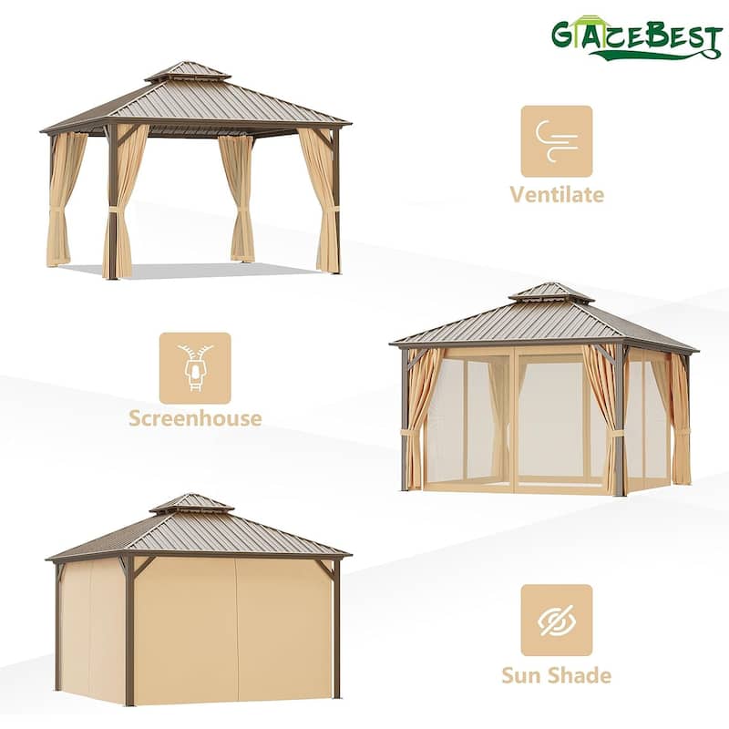 GAZEBEST 10x10 ft Hardtop Gazebo Outdoor Aluminum Patio Gazebo Double Roof Galvanized Steel ...