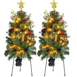 Syncfun 2 Pack 2 Ft Pre-Lit Pathway Christmas Trees with Stake, Battery ...