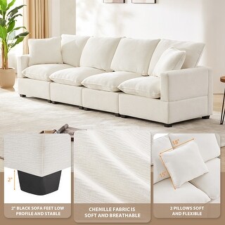 4-seat Straight Row Sectional Sofa White Modular Recliner with Pillow ...