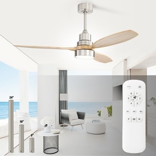 52 Inch Modern Ceiling Fan with Dimmable LED Light and Remote, 3 Wooden ...