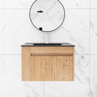 30 inch Wood Wall-Mounted Bathroom Vanity Set with Integrated Ceramic ...