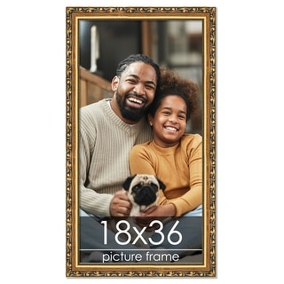 18x36 Traditional Gold Complete Wood Picture Frame with UV Acrylic ...