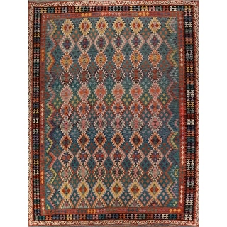 Multi-Color Geometric Kilim Oriental Area Rug Flatweave Wool Carpet ...